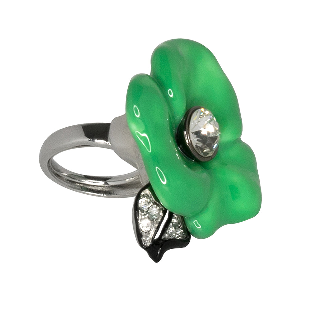 Silver & Jade Flower Ring